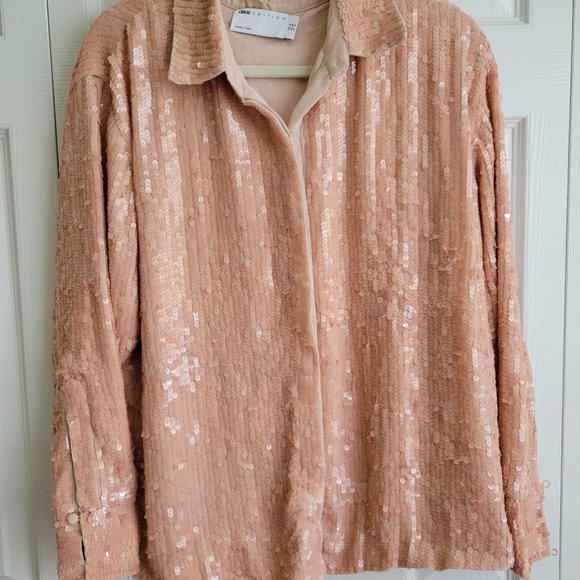 ASOS | Tops | Asos Edition Blush Pink Sequined Button Down | Poshmark